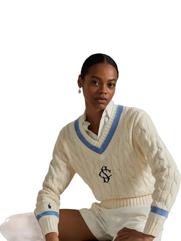 Ralph Lauren Spelman College Cable-knit Cricket Sweater - Cream Multi