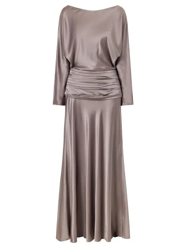 Staud Freda Gathered Silk-blend Satin Maxi Dress - Silver