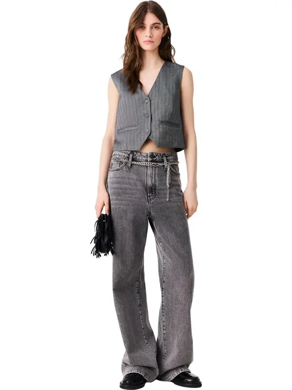 Maje Tailored Vest With Rhinestone Pinstripes - Grey