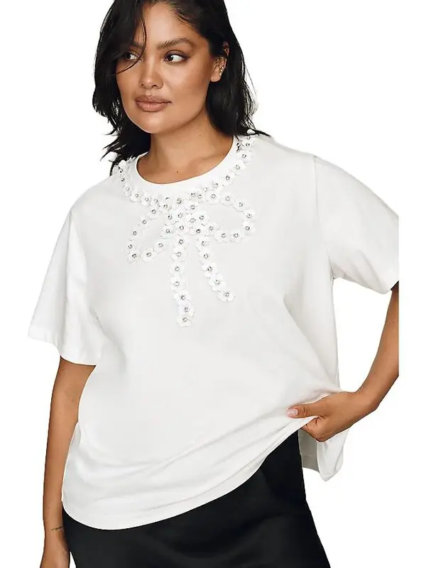 English Factory Embellished Bow Detail Cotton Top - White