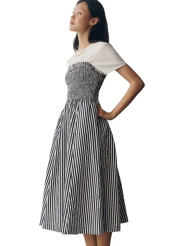 Maeve Twofer Fit & Flare Dress - White/navy Stripe