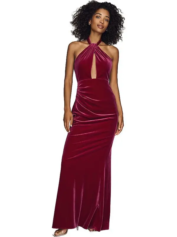 Mac Duggal Halter-neck Maxi Dress With Keyhole Detail - Pink