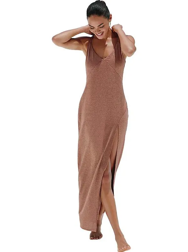 Luli Fama Side-slit Midi Dress - Brown