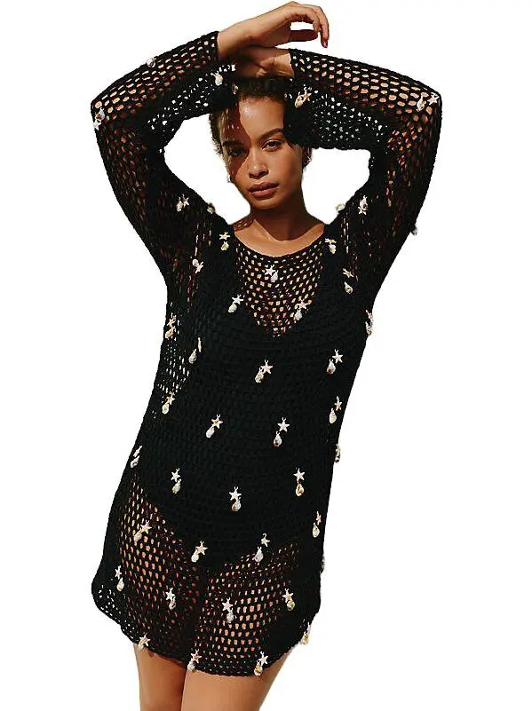 EN SAISON Dahlia Plus Long Sleeve Mini Dress - Black