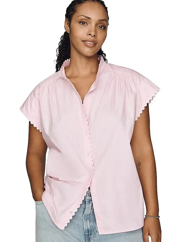 English Factory Cap Sleeve Button-down Shirt - Pink
