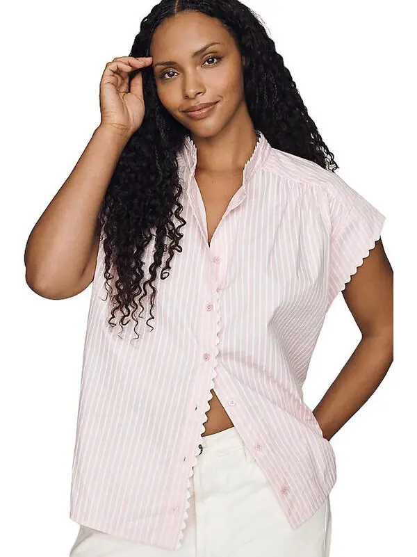 English Factory Cap Sleeve Button Down Shirt - Pink