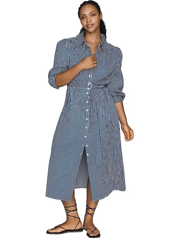 English Factory Striped Midi Shirtdress - Navy