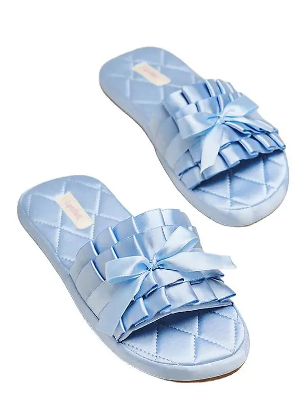 LYREBIRD Satin Bow Slippers - Blue
