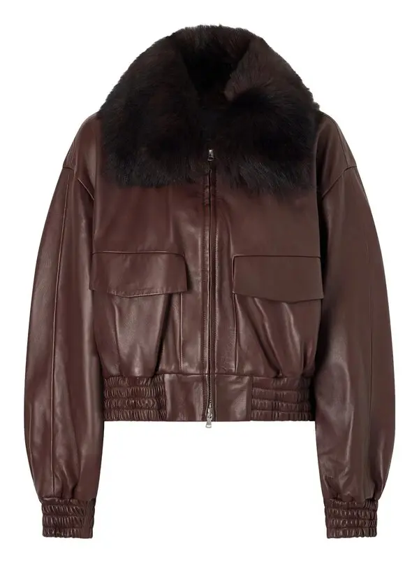 Nour Hammour Ellery Shearling-trimmed Leather Bomber Jacket - Brown
