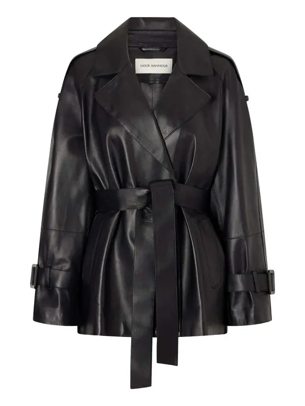 Nour Hammour Leather Belted Jacket - Black