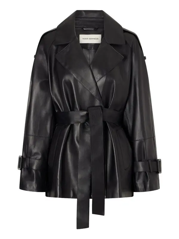 Nour Hammour Nera Belted Leather Jacket - Black