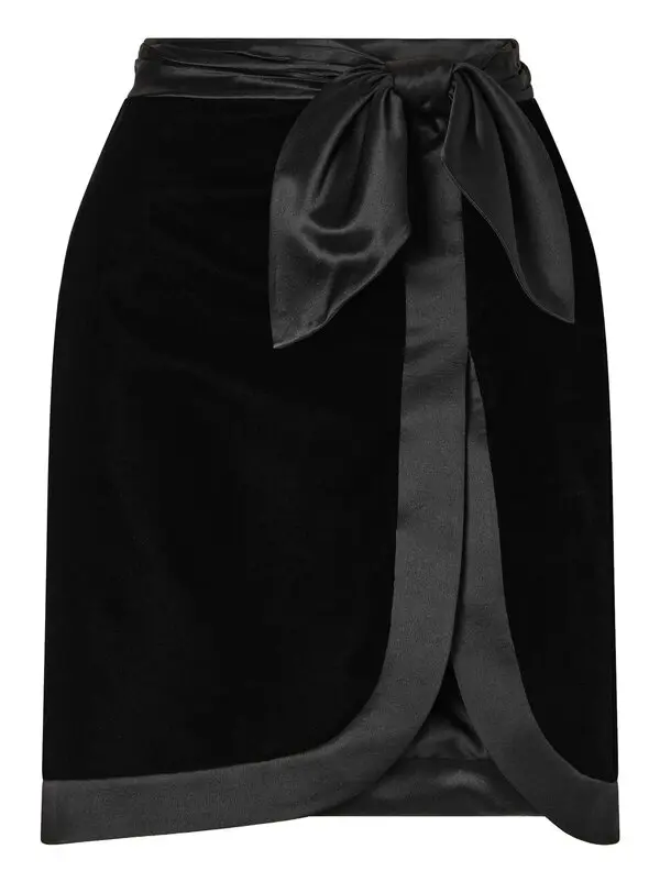 Saint Laurent Velvet Midi Wrap Skirt With Satin Trim - Black