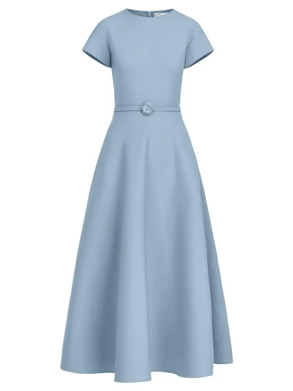 Oscar De La Renta Cap Sleeve Stretch Wool Dress - Blue