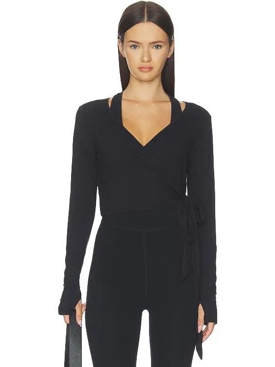 Splits59 Ariweight Lite Wrap Top With Tie Detail - Black