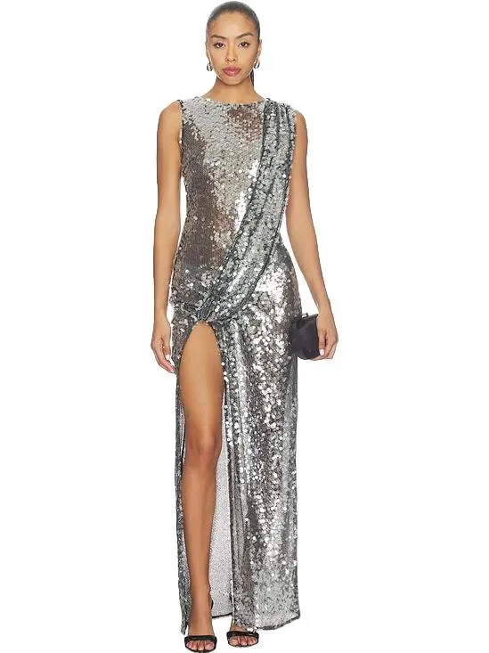 Lapointe Metallic Sequin Gown With Sash - Black