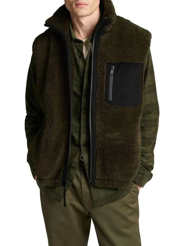 Vince Sherpa Zip-front Vest - Dark Leaf