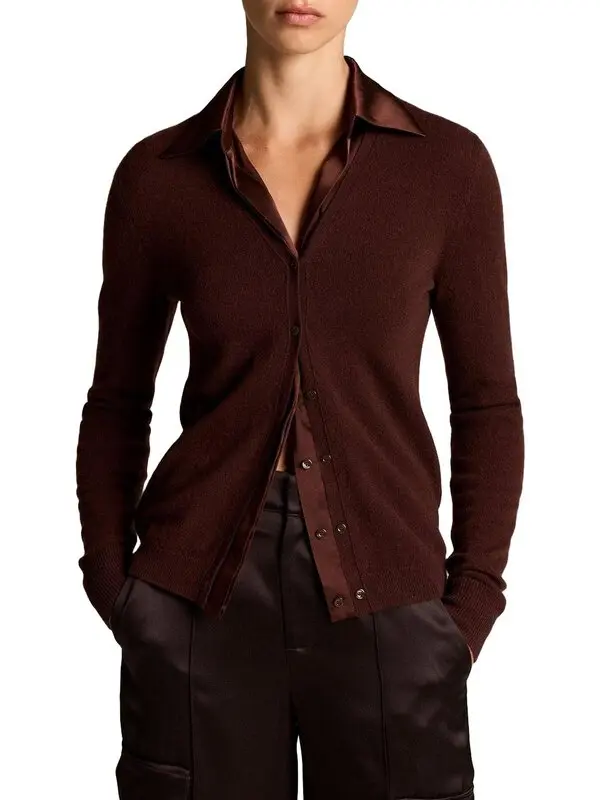 Vince Cashmere Cardigan With Satin Trim - Cherrywood
