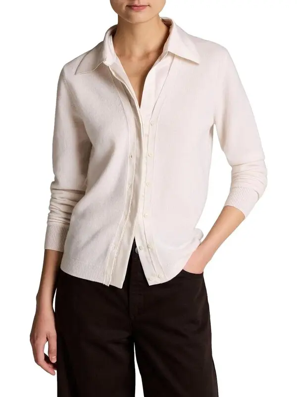 Vince Cashmere Cardigan With Satin Trim - Off White