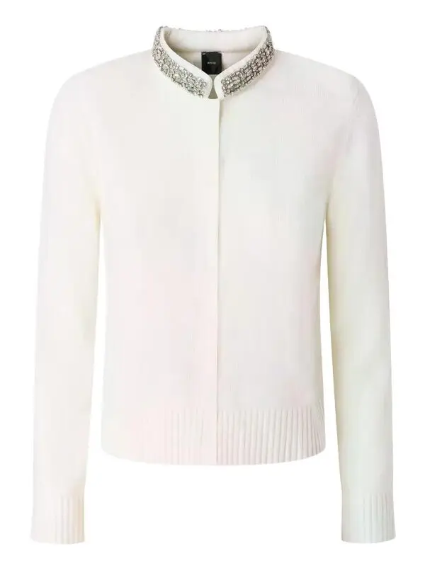 Pinko Crystal-embellished Fine Knit Cardigan - Neutrals