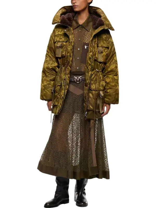Pinko Camouflage Print Hooded Coat - Green