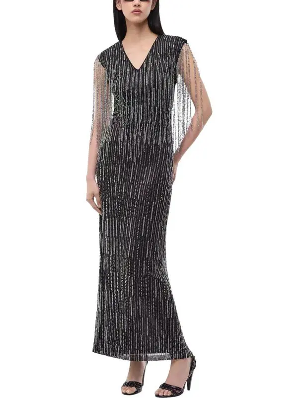 Pinko Crystal-embellished Fringed High Neck Maxi Dress - Black