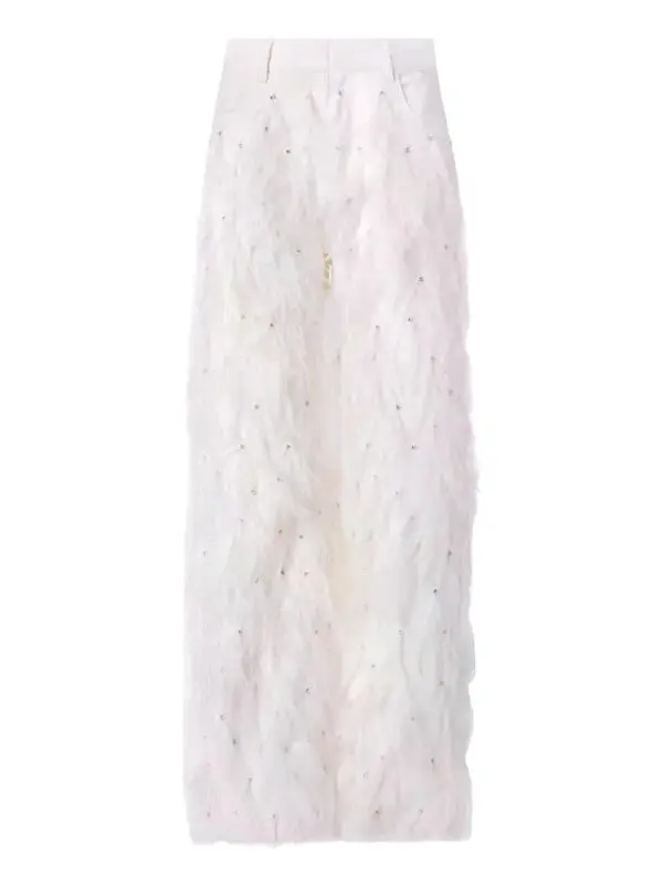Pinko Feather-trim Crystal Embellished Trousers - Neutrals