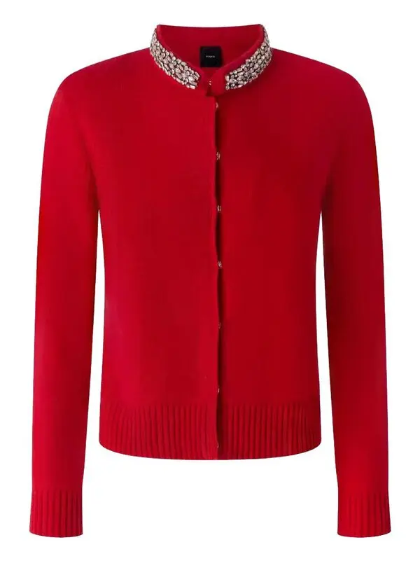 Pinko Embellished Collar Fine Knit Cardigan - Red