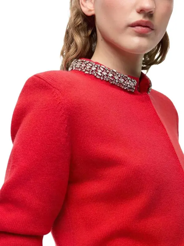 Pinko Embellished Collar Fine Knit Cardigan - Red