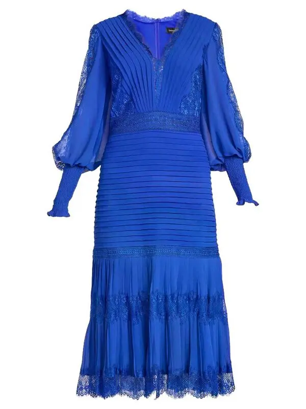 Tadashi Shoji Nyssa Lace-panelled Pleated Midi Dress - Blue