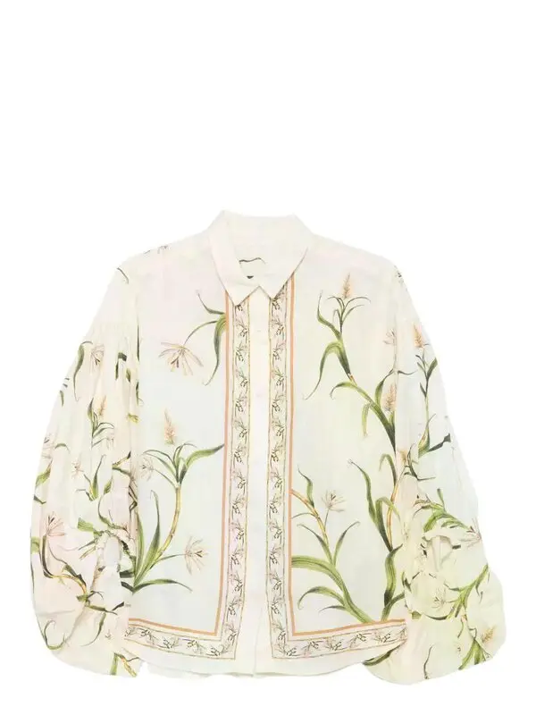 Agua Bendita Floral-print Puff Sleeve Shirt - Neutrals