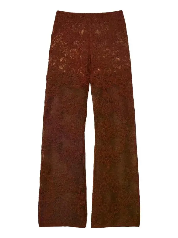 TWINSET Jacquard Alpaca Blend Knit Trousers With Lace Detailing - Brown