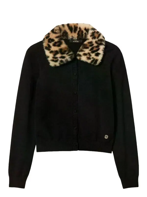 TWINSET Fitted Knit Jacket With Faux Fur Trim - Black