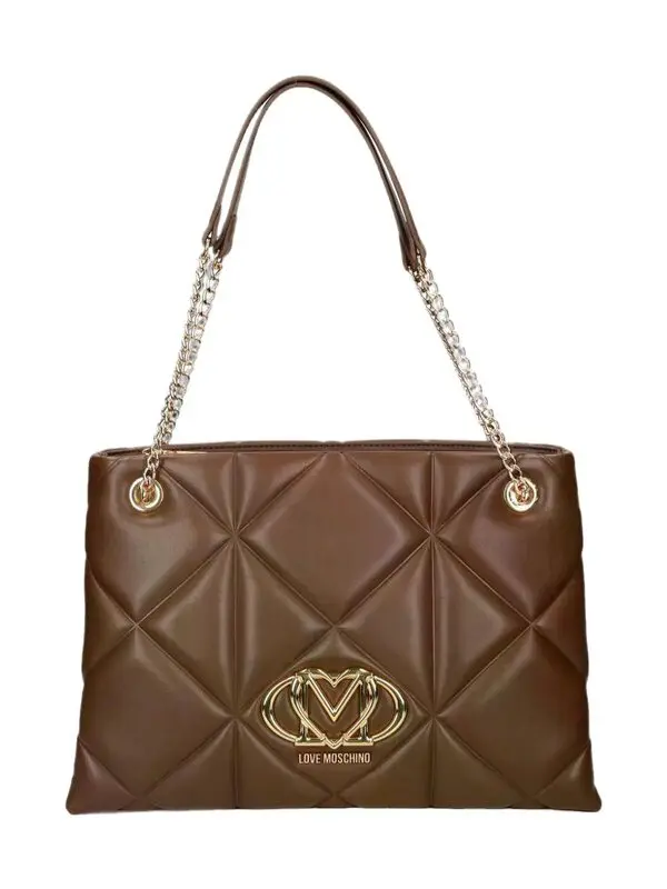 Moschino Logo Plaque Quilted Shoulder Bag - Brown