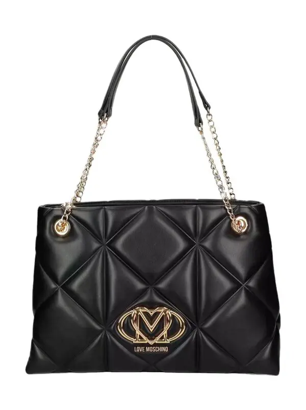 Moschino Quilted Logo Plaque Shoulder Bag - Black