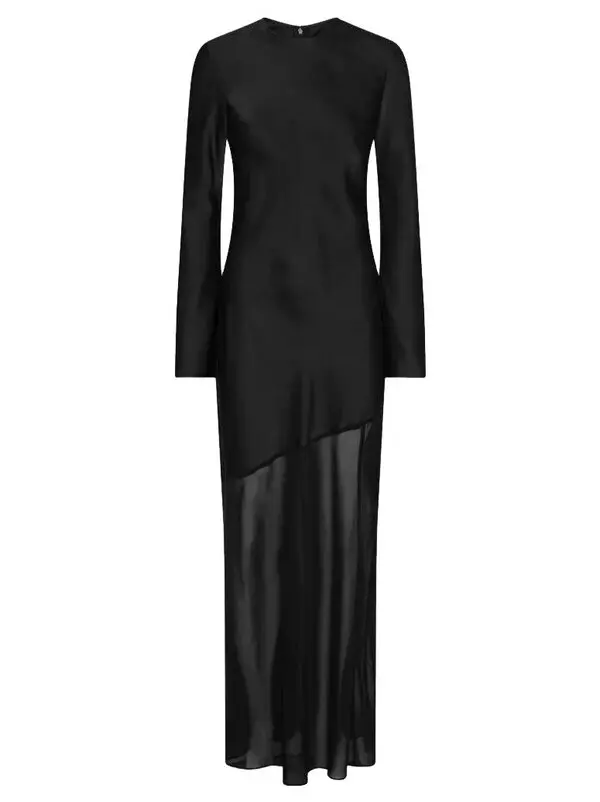 ROTATE BY BIRGER CHRISTENSEN Maxi Long Sleeve Dress With Sheer Layer - Black