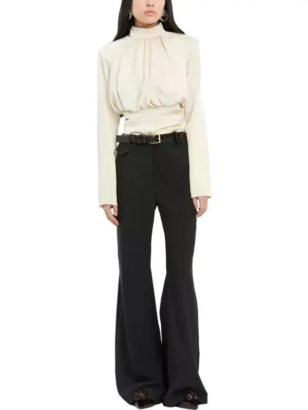 ROTATE BY BIRGER CHRISTENSEN Long Sleeve Ruched High Neck Top - Neutrals