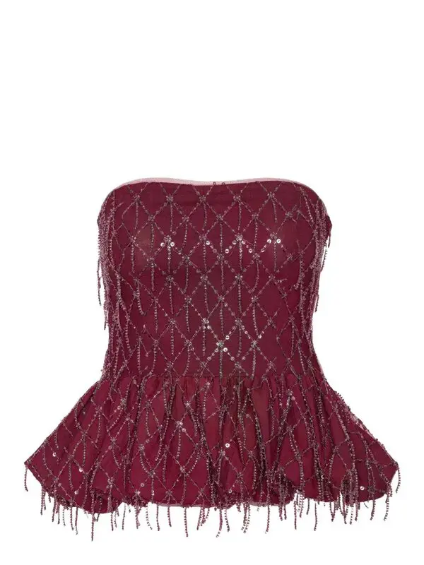 ROTATE BY BIRGER CHRISTENSEN Embellished Strapless Peplum Top - Red