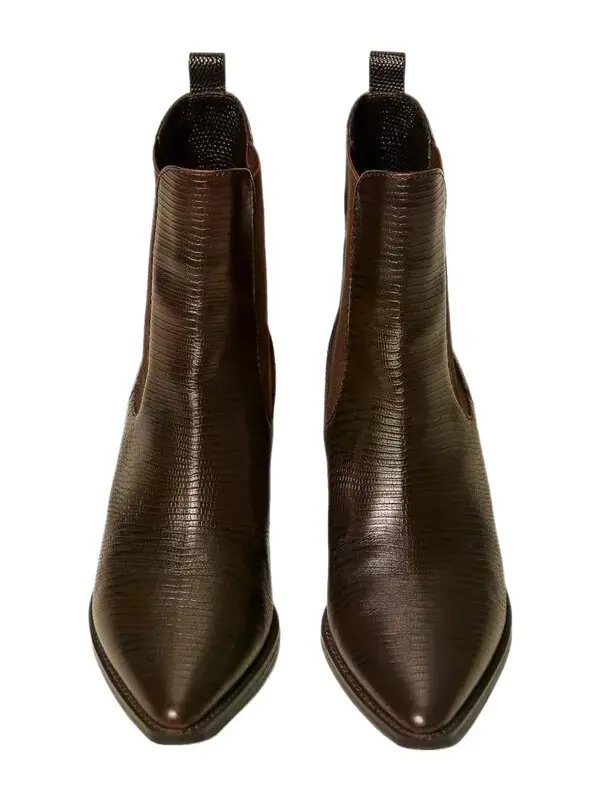 TWINSET Short Leather Boots With Elastic Side Panels - Brown
