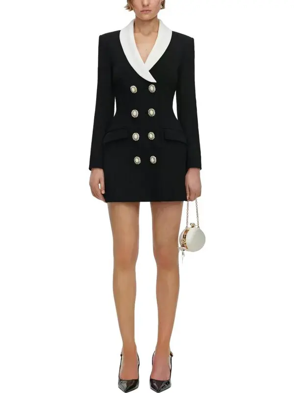 SELF-PORTRAIT Tailored Blazer Mini Dress With Contrast Collar And Statement Buttons - Black