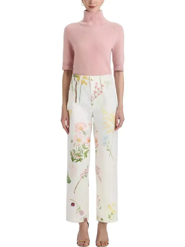 Oscar De La Renta Botanical Print Straight-leg Jeans - White