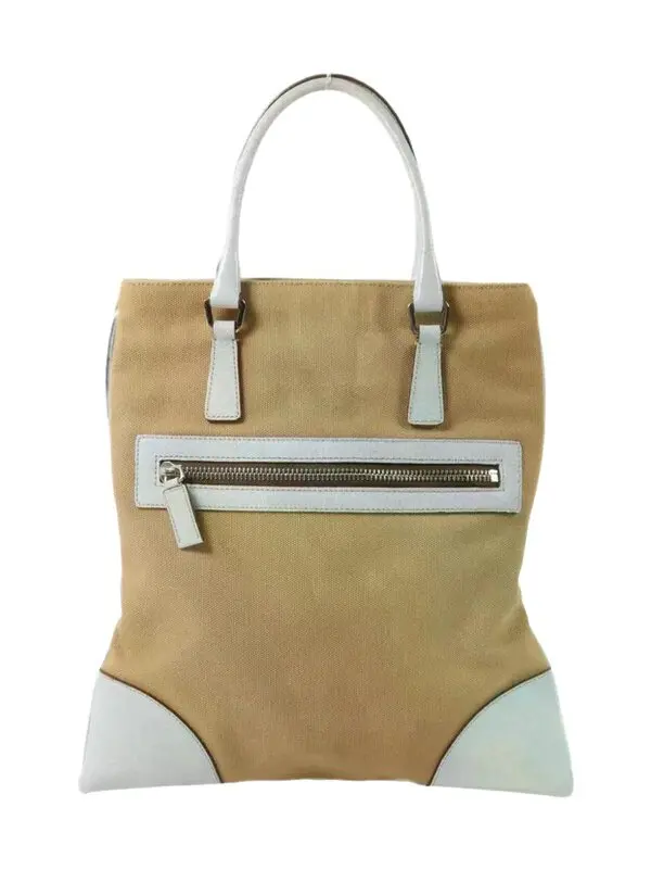 Prada Canvas Triangle Logo Tote Bag - Neutrals