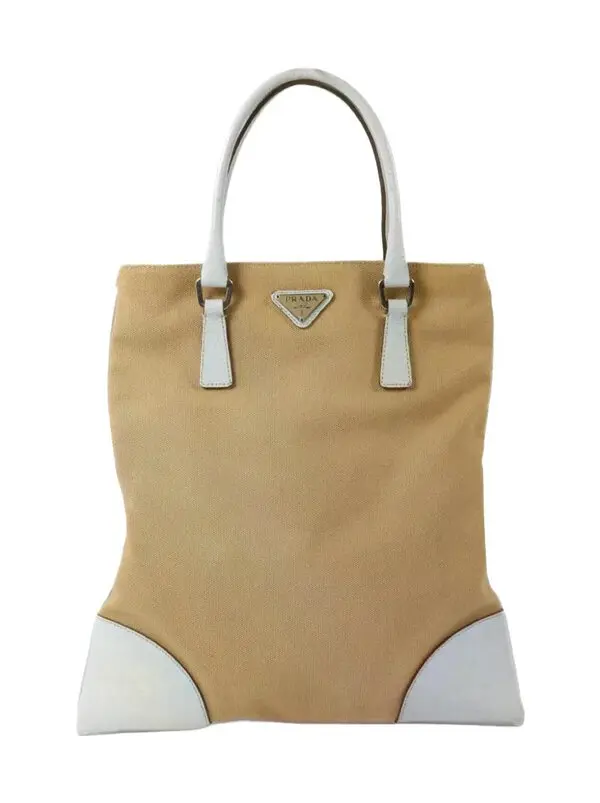 Prada Canvas Triangle Logo Tote Bag - Neutrals
