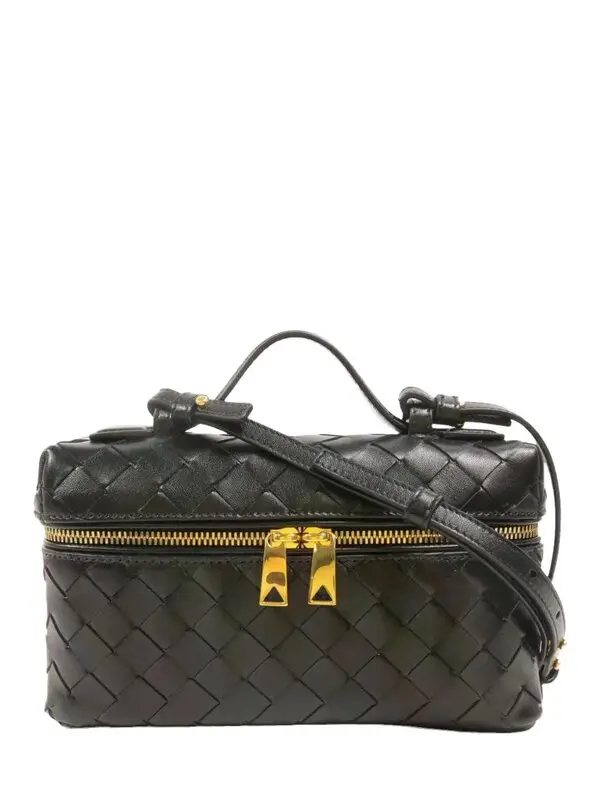 Bottega Veneta Leather Intrecciato Shoulder Bag - Black