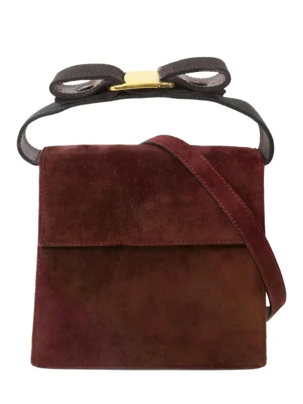 FERRAGAMO Suede Bow Detail Shoulder Bag - Red