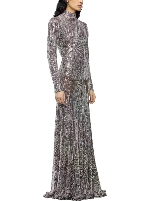 Rabanne Embellished High Neck Long Sleeve Top - Silver