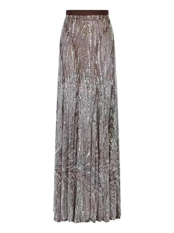 Rabanne Sequin-embellished Embroidered Maxi Skirt - Brown
