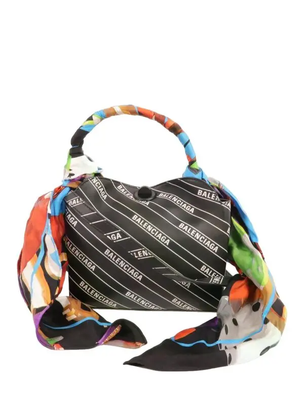 Balenciaga Logo Print Scarf-detail Shoulder Bag - Black