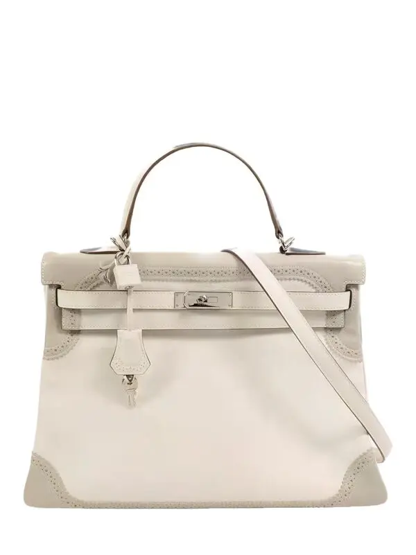 Hermès 35cm Kelly Ghillies Tote Bag In Pearl White Swift Leather - Neutrals