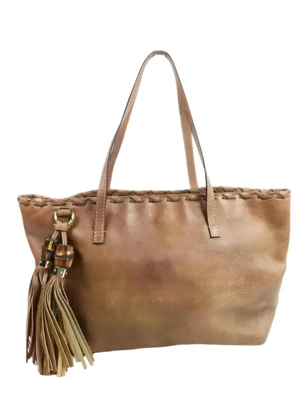 Gucci Leather Tote Bag With Tassel Detail - Brown