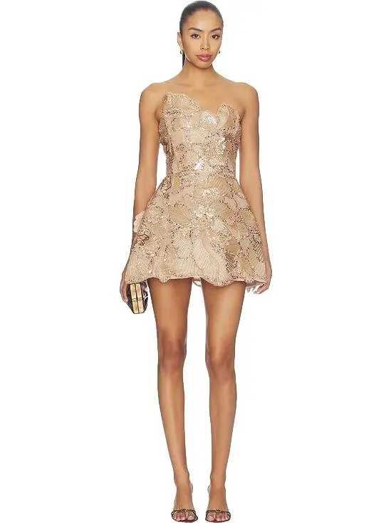 BRONX BANCO Metallic Sequin Embellished Strapless Mini Dress - Gold